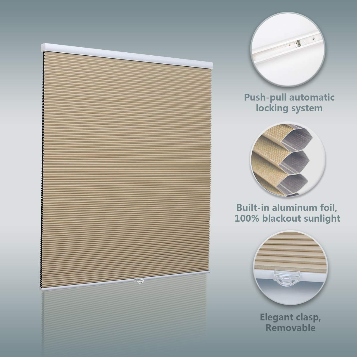 Honeycomb Blinds Cellular Shades Window Blinds and Shades Blackout Blinds Fabric Blinds for Home and Office, Beige-White, 39x64