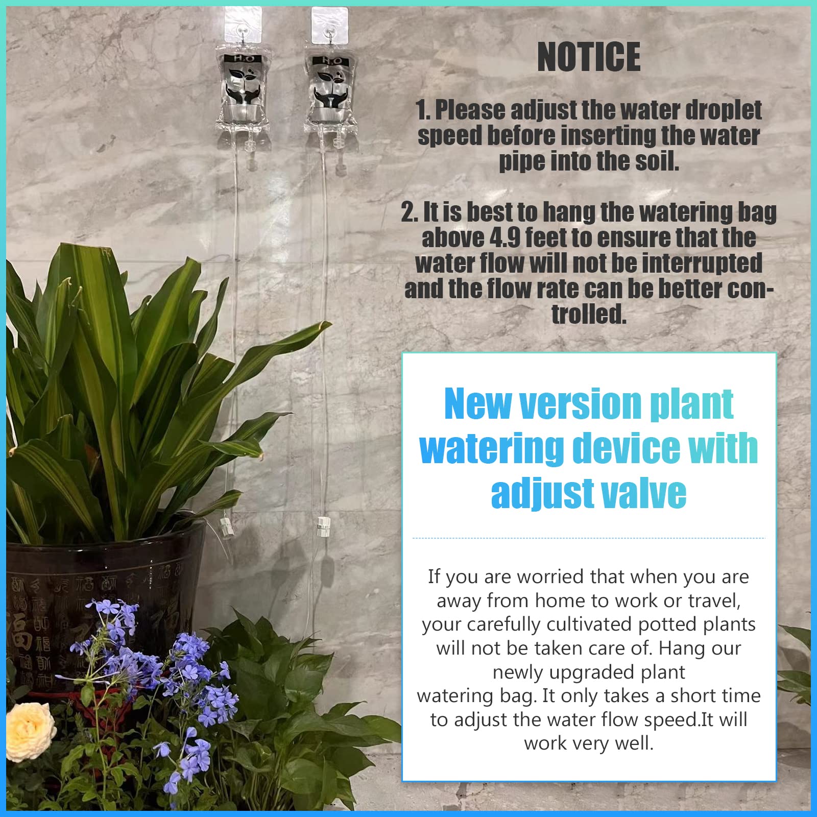 Plant Self Watering Spikes with Water Storage Bag Devices, Slow Release Control Valve Switch Automatic Irrigation Drip Watering System, Plant Self Waterer for Vacations Outdoor Indoor Potted (3 Pack)