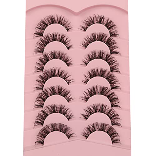 Pooplunch False Eyelashes Cat Eye Look DIY Cluster Lash Natural Flares Extension-Look Wispy Short Faux Mink Lashes Fake Eyelash Strips 7 Pairs Multipack