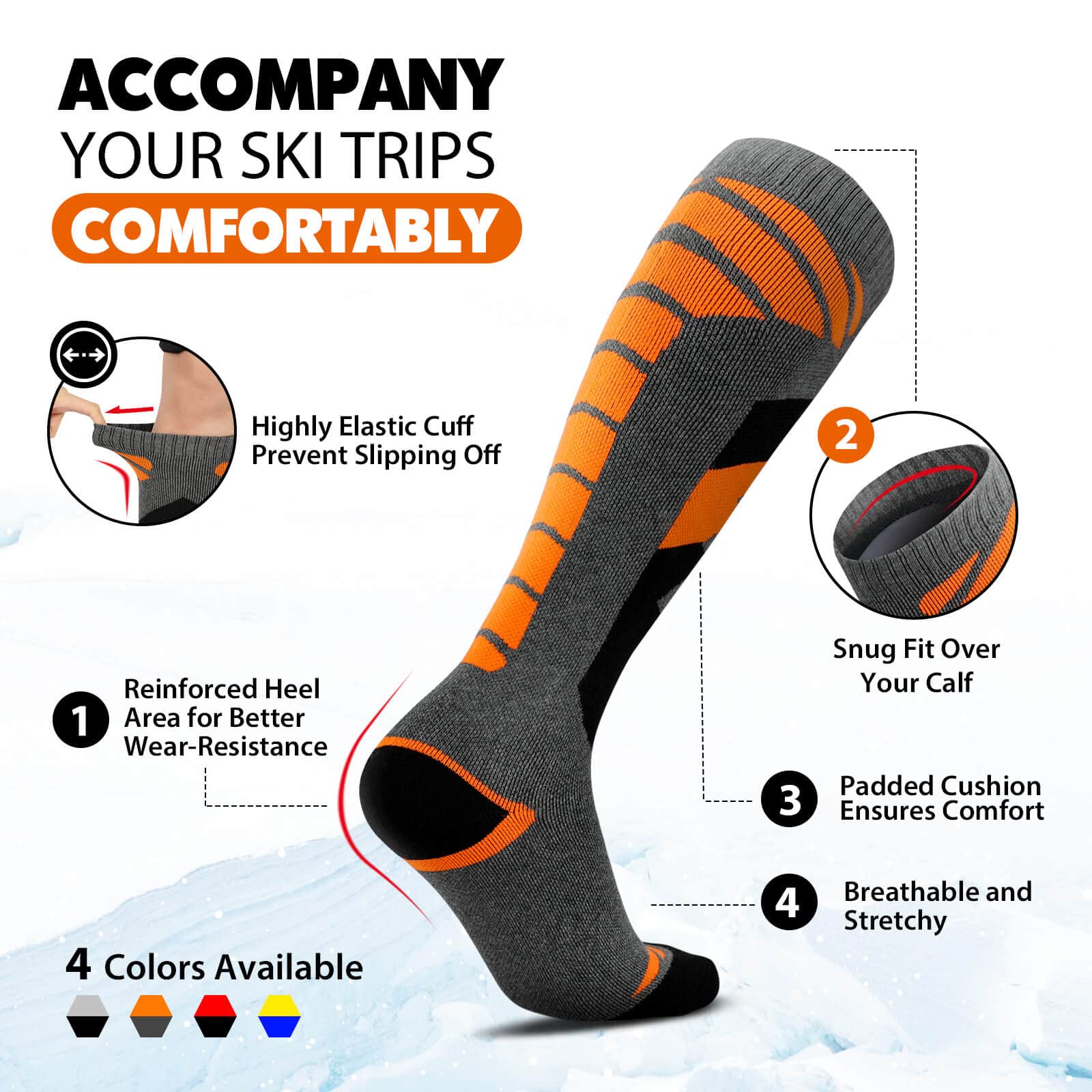 Hikenture Ski Socks, Winter Thermal Socks, Extra Thick Warm Snowboard Socks, Insulated Snow Socks for Men&Women (2-Pack)