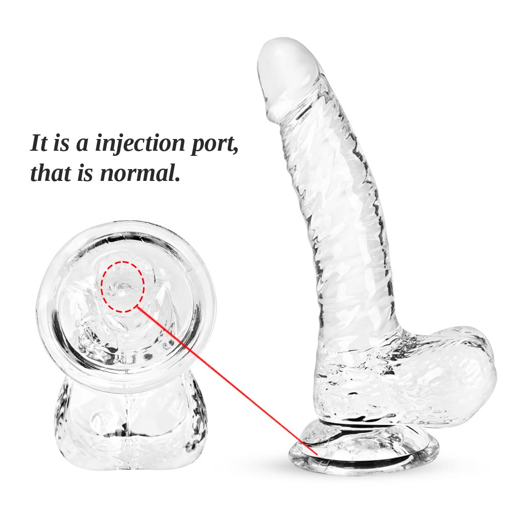 Hands-Free Pleasure with a Clear Suction Cup Dildo - Realistic 8.2 Inch Design with Curved Shaft and Balls for G-spot and Anal Stimulation.