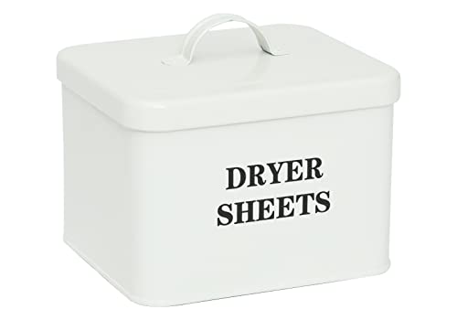 Xbopetda Dryer Sheets Holder for Organization and Storage, Modern Farmhouse Metal Laundry Dryer Sheet Dispenser, Dryer Sheet Container with Lid for Laundry Room Decor-White