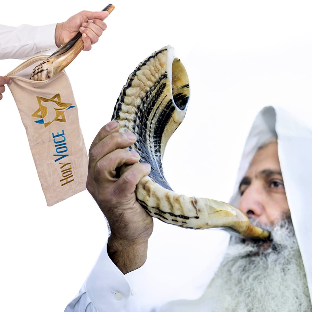 Handcrafted Kosher Ram Shofar from Israel â 14"-16" Musical Horn with Shofar Bag â Decorative, Functional Jewish Gifts for Women & Men by Holy Voice, Half Polished