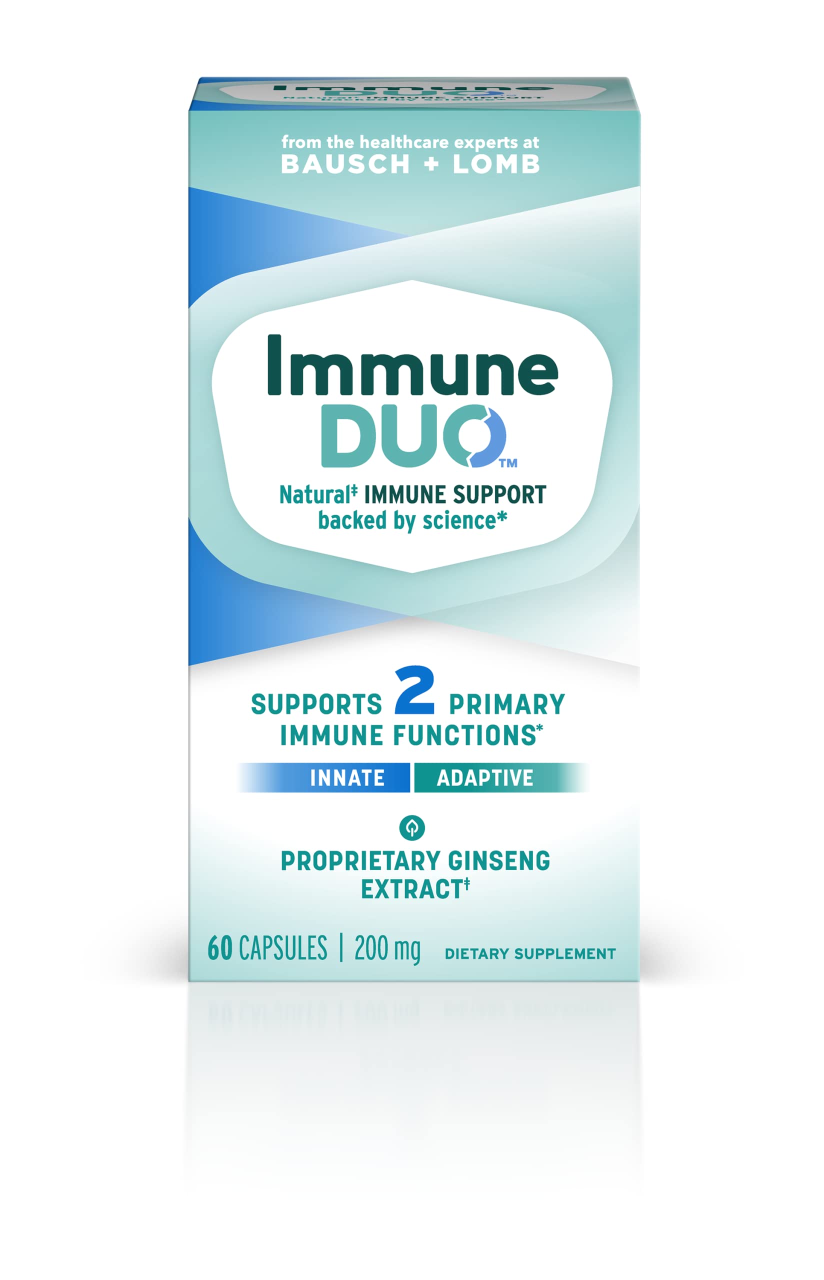 Immune Duo Ginseng Immune Support, American Ginseng Extract, Dietary Supplement, Naturally Derived, 60 Capsules, 200mg, Multi