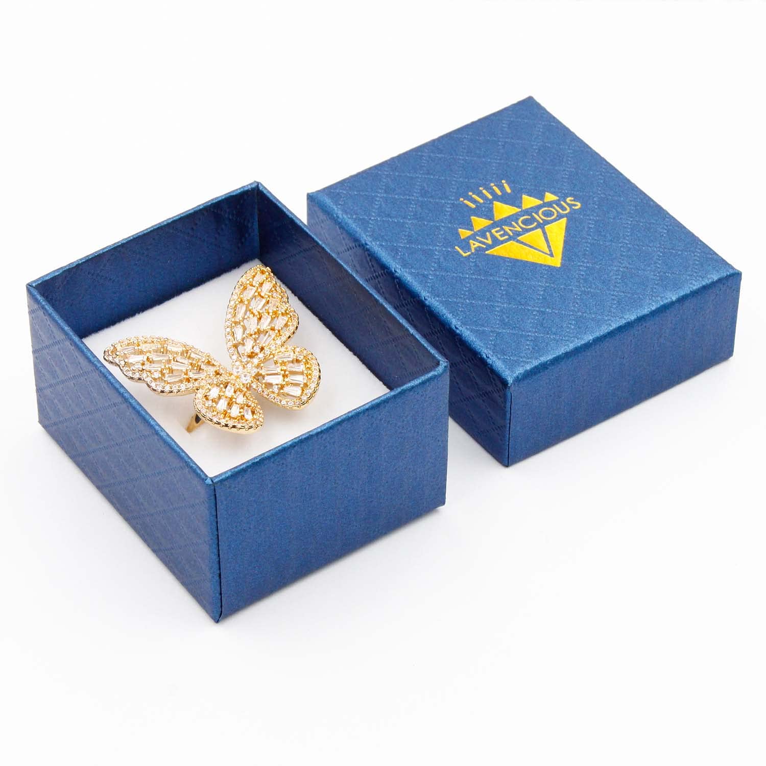 Lavencious Art Cocktail Butterfly Fashion Ring Size Adjustable from 6-8.5 Cubic Zirconia Jewelry for Women (Gold - Clear)