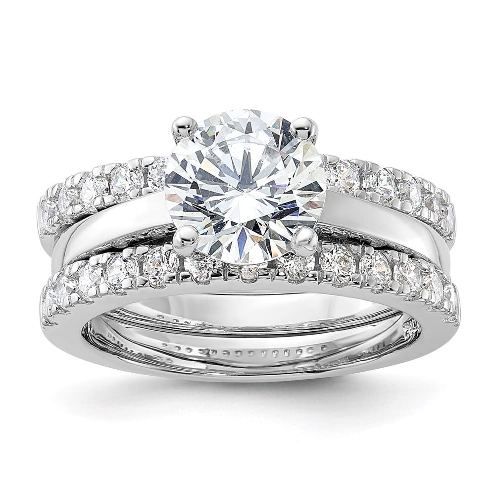 IceCarats 925 Sterling Silver 8mm Cubic Zirconia CZ Solitaire 2 Bands Set