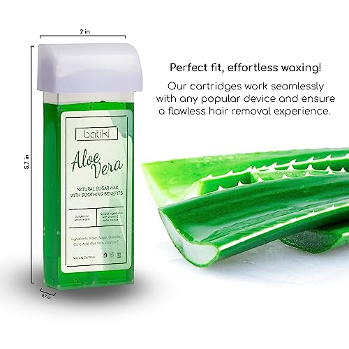 Wax Roller Refills, 4x Aloe Vera Sugar Roll on Wax Cartridges & 200x Wax Strips, Cartridge Refill for Roll on Wax Kit, Wax Roller Kit for Hair Removal, Roll on Wax Kit for Hair Removal, Wax Roller Kit