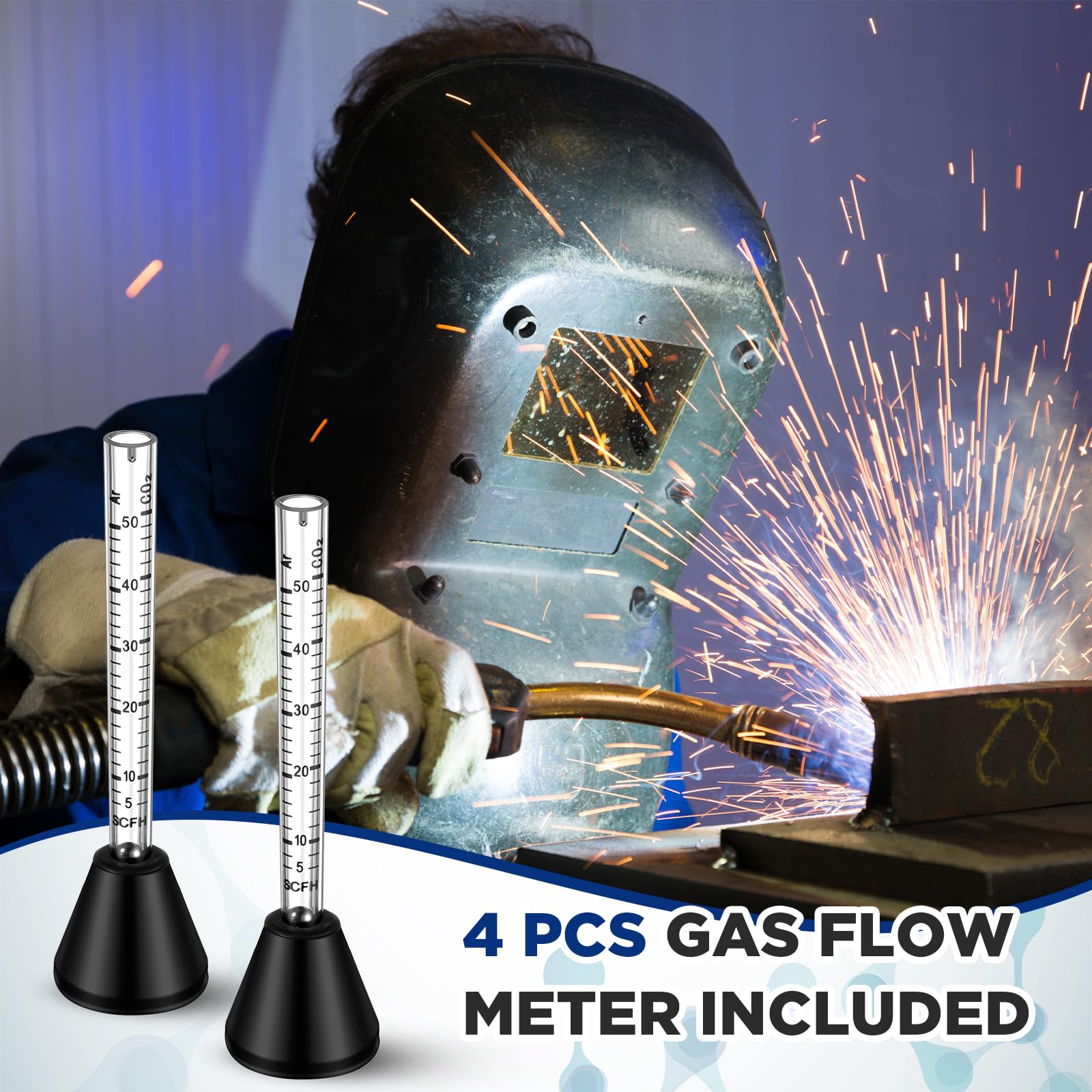 Saysurey 4 Pcs Gas Flow Meter Tester Argon Flow Meter Argon CO2 Flowmeter for Mig Tig Welder Welding Accessories