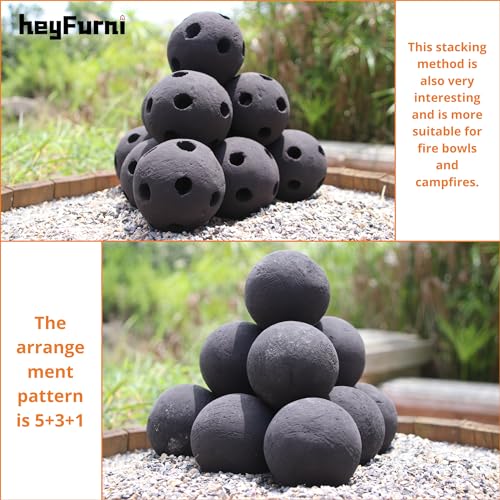 Heyfurni 10pcs Ceramic Fire Balls, 3 in Black Firepit Balls for Indoor/Outdoor Gas, Propane Fireplace, Fire Bowl, Fire Pit Accessories