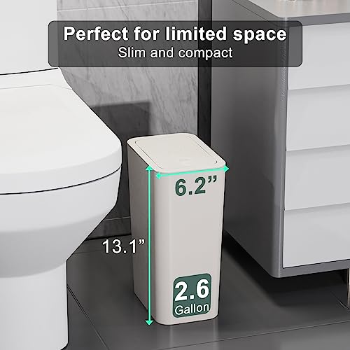 Yeebuuke 3 Pack 2.6 Gallon / 10 Liter Small Trash Can with Lid, Bathroom Garbage Can with Lid, Waste Basket for Bathroom, Kitchen, Bedroom, Laundry, Living Room, Dorm Room, Office - Cream