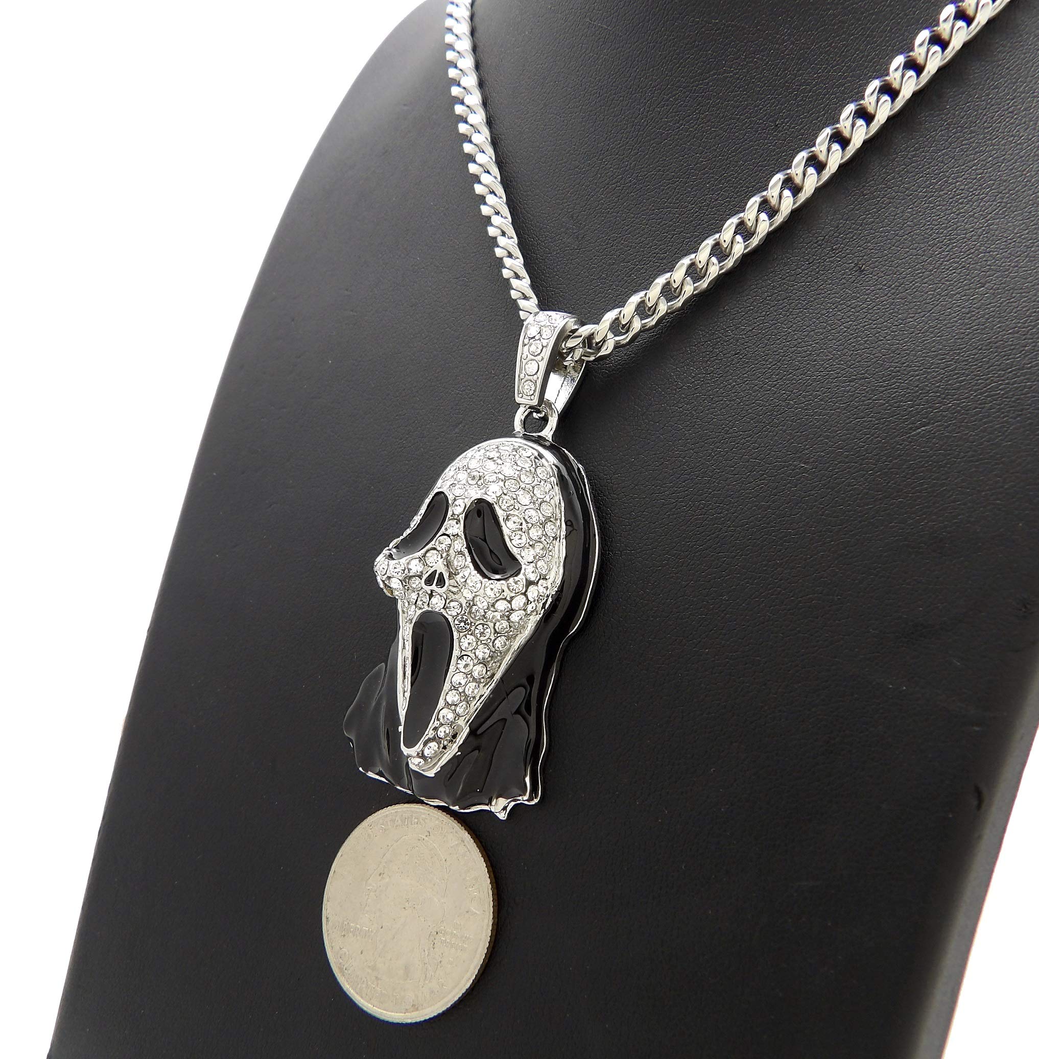Iced Scream Face Pendant 5mm/18,20",24",30" Stainless Steel Cuban Chain Fashion Necklace SRC9 (20")