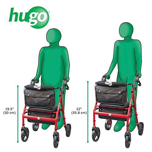 Hugo Mobility 700-961 Foldable Rollator Walker with Seat and Saddle Bag, Red