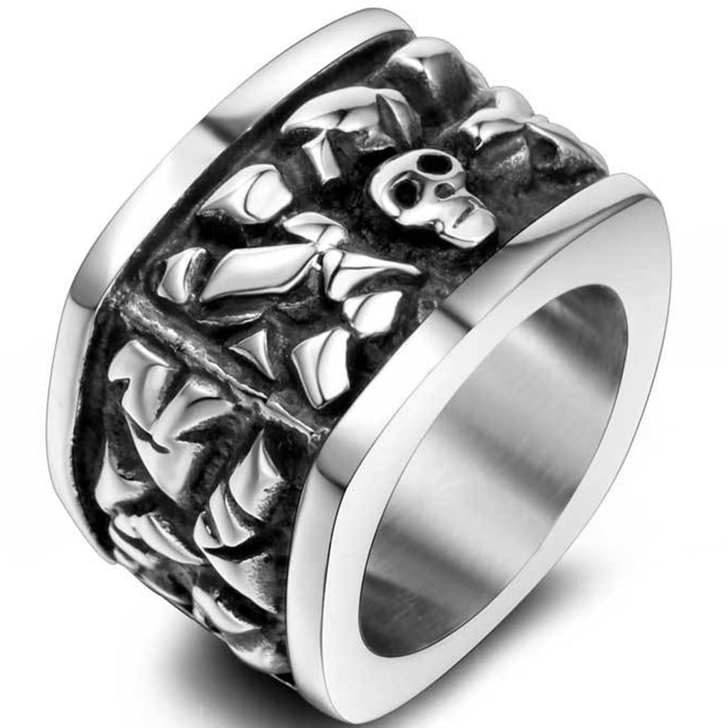 Jude Jewelers 16mm Stainless Steel Square Shaped Gothic Skull Biker Halloween Cocktail Party Ring (Silver, 13)