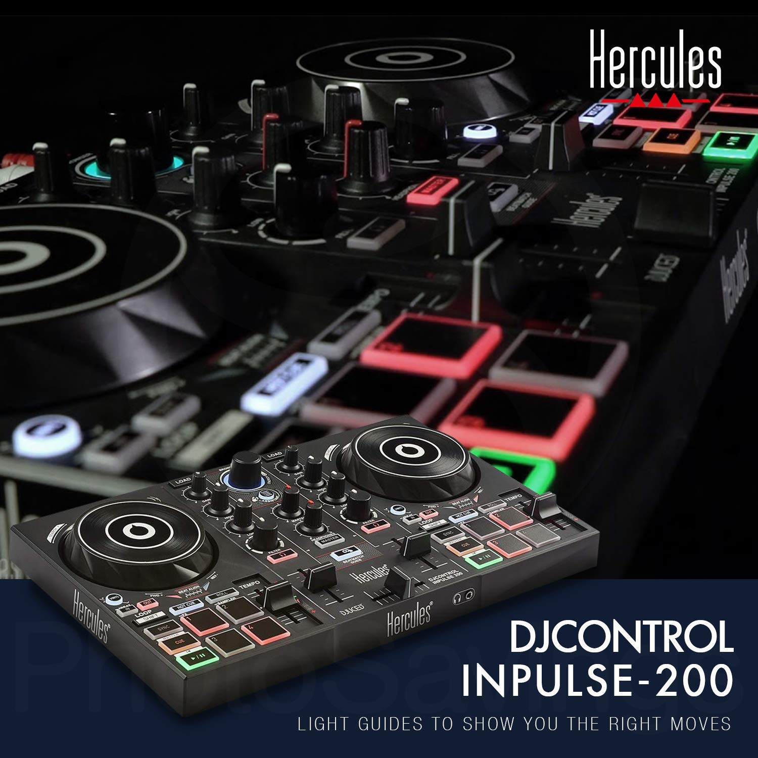 Hercules DJControl Inpulse 200 Compact DJ Controller + Monitors + Deluxe Accessory Bundle