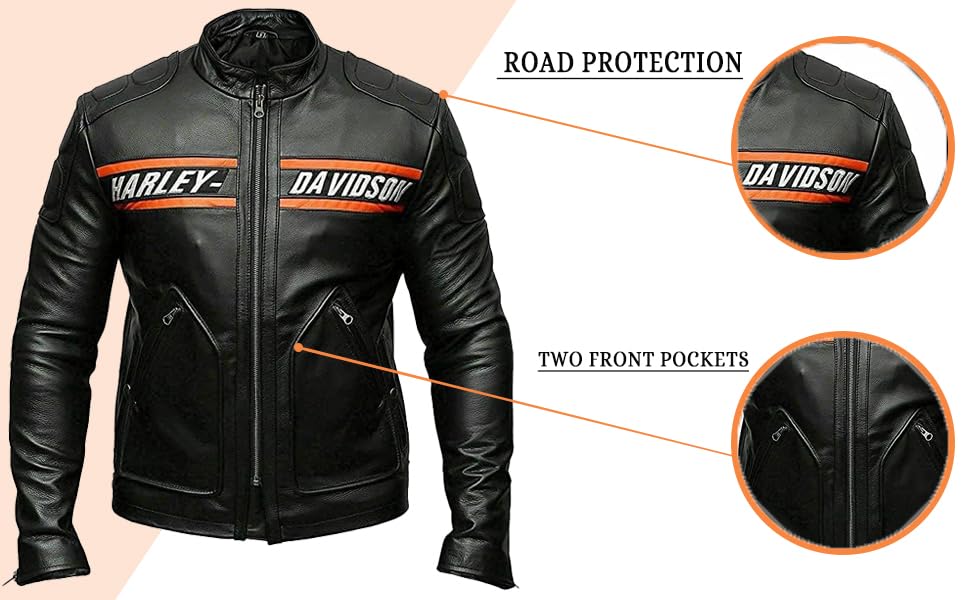 Homestoreuk TJVZ Mens Black Biker Leather Jacket Genuine Cowhide Motorcycle Riding Leather Jacket - XX-Large