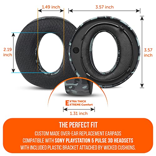 WC Freeze PS5 - Hybrid Fabric Cooling Gel Replacement Earpads for Sony Playstation 5 PS5 Pulse 3D Headphones Made by Wicked Cushions, Improved Durability, Thickness and Sound Isolation | Black Camo