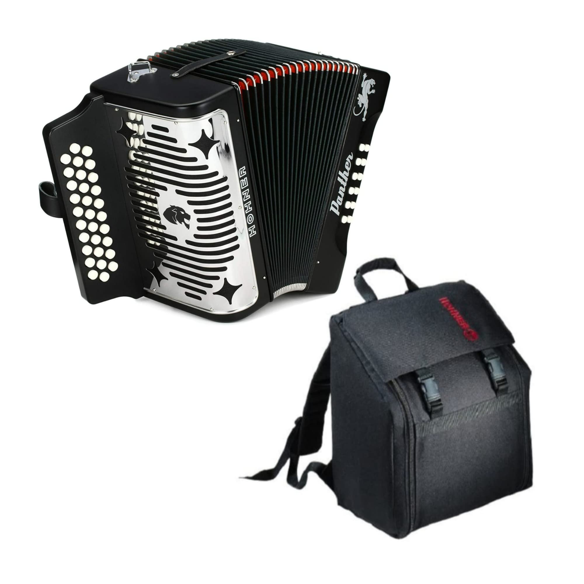 Hohner 3100FB Panther Diatonic Button Accordion in F key accordion Bundle with Accordion Gig Bag