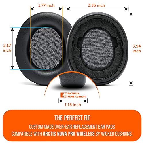 WC Upgraded Replacement Earpads for Steelseries Arctis Nova Pro Wireless Made by Wicked Cushions | Improved Durability, Thickness, Softer Leather, and Sound Isolation | Black