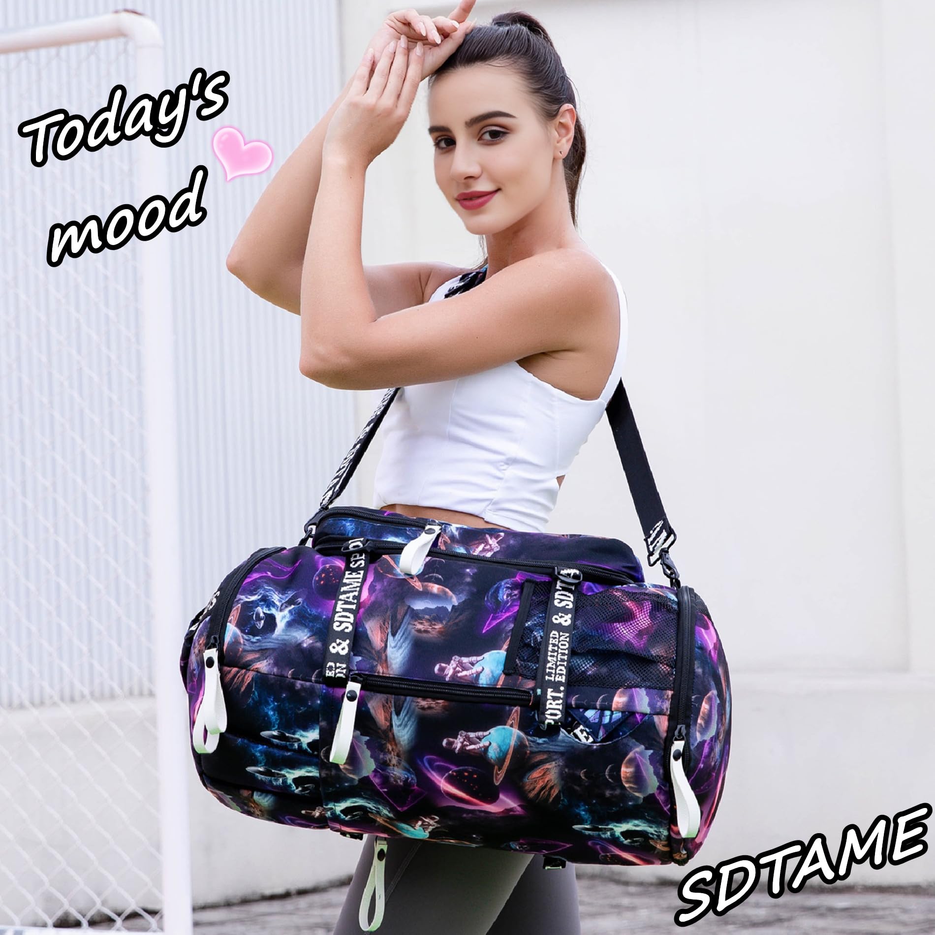 Gym Duffle Bag Backpack with Shoe Compartment,4 ways Travel Backpack for Women and Men,Multi-Functional Weekender bag with Waterproof Layer&Laptop Compartment for Fitness, Travel,Camping(Metallic)
