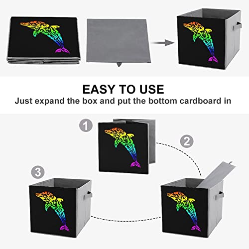 Rainbow Dolphin Collapsible Storage Bins Basics Folding Fabric Storage Cubes Organizer Boxes with Handles