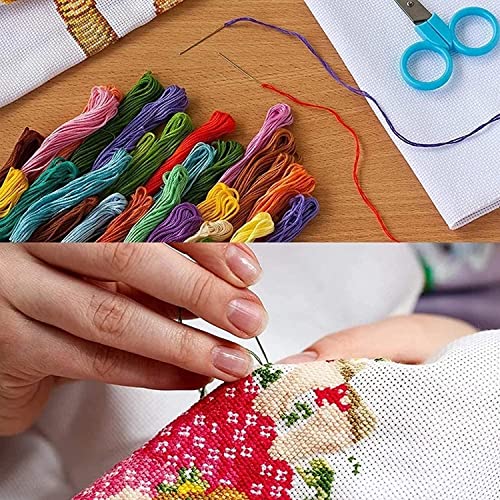 ZuoAnLF 4 Packs Stamped Cross Stitch Kits,Full Range of Embroidery Starter Kits for Beginners,DIY Embroidery Needlepoint Kits Home Decor,11CT,Christmas,Snow Scene,14.2×18.1inch