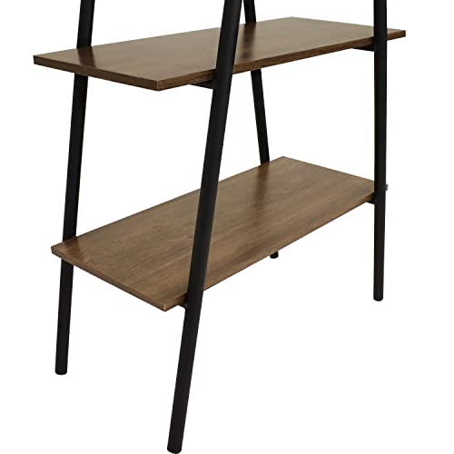 Sunnydaze 68.5-Inch H 4-Tier Industrial-Style A-Frame Ladder Shelf - MDP Shelves with Powder-Coated Steel Frame - Brown