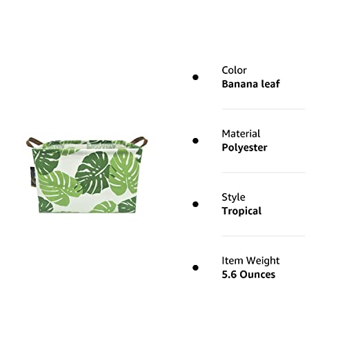 HKEC Rectangle Green Storage Basket,Clothes Basket with Handles, Collapsible Storage Box,Cute Canvas Toy Bin for Kids,Gift Basket,Room Decor(Banana leaf)