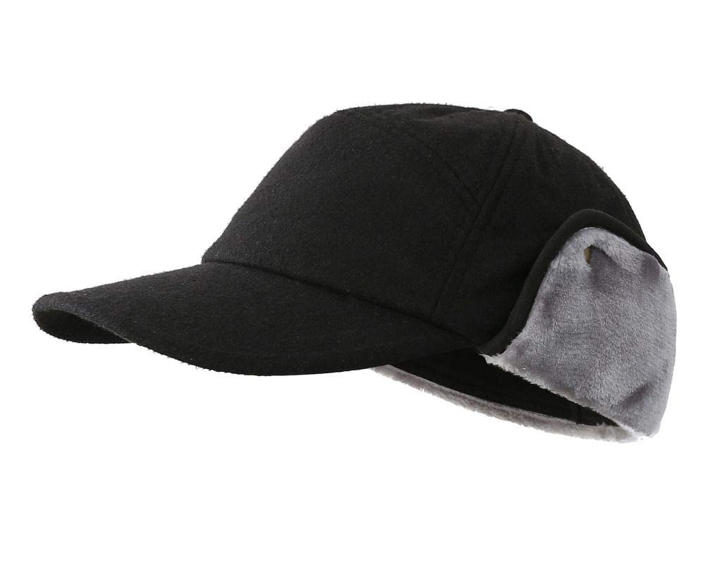 Home Prefer Winter Baseball Cap Earflap Fitted Hats Mens Faux Fur Hunting Hat Mens Winter Cap Black Large