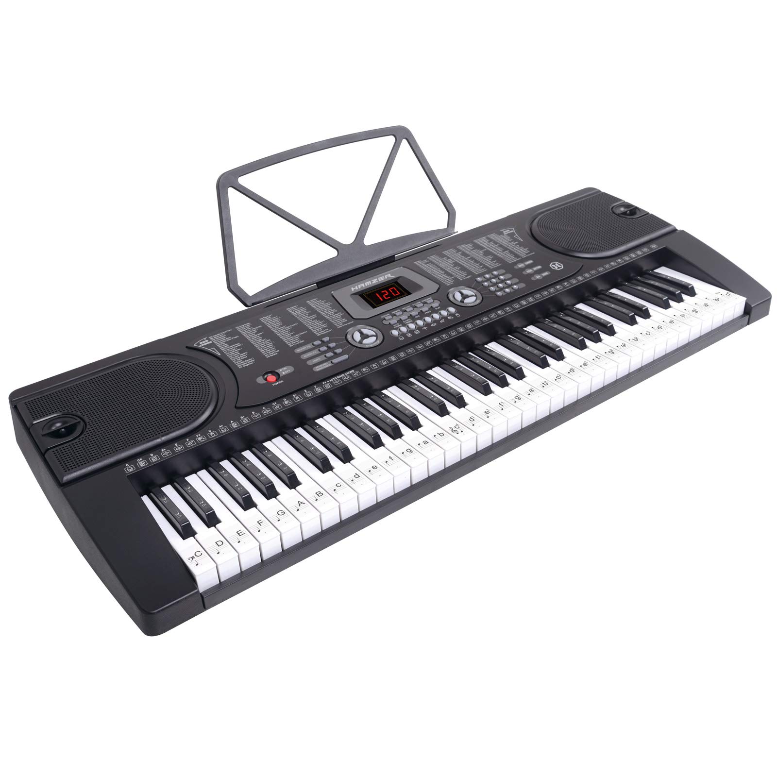 Hamzer 61-Key Electronic Piano Electric Organ Music Keyboard with Stand, Microphone, & Sticker Sheet - Black