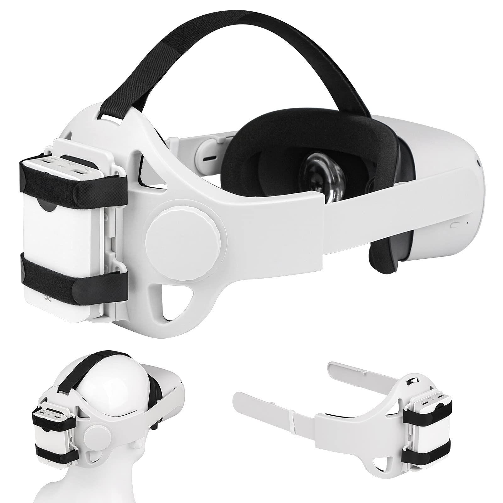Head Strap for Oculus Quest 2, Replacement with Battery Holder Bracket, Reduce Head Pressure, Compatibly Multiple Sizes Battery White