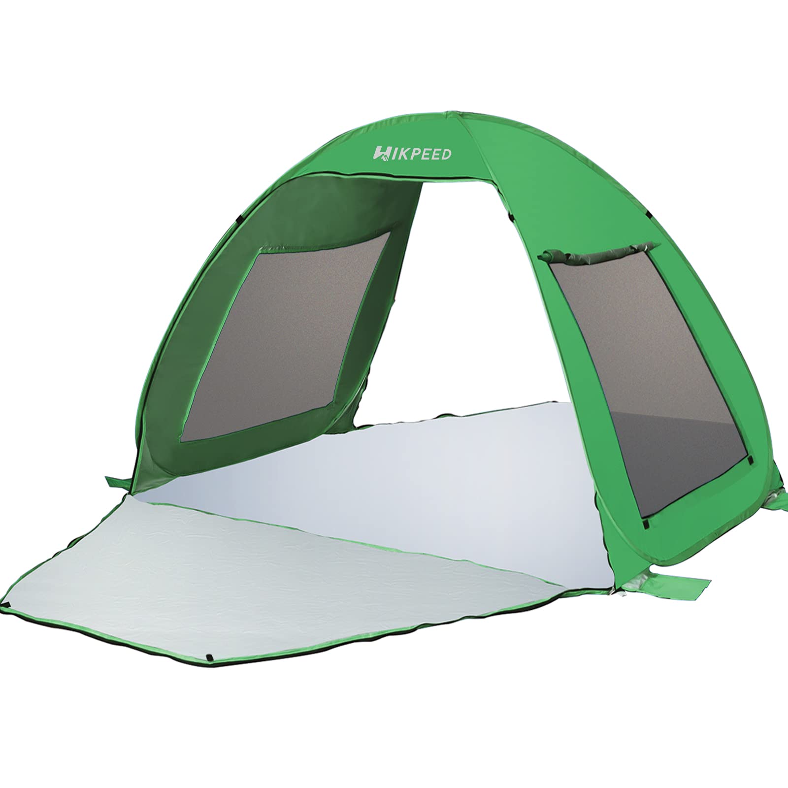 HIKPEED Pop Up Beach Tent for 3-4 Person, Beach Shade Sun Shelter - Beach Tent Pop Up Shade with 2 Doors, Portable Easy Set Up Beach Canopy, with Carry Bag & Stakes & Guy Lines