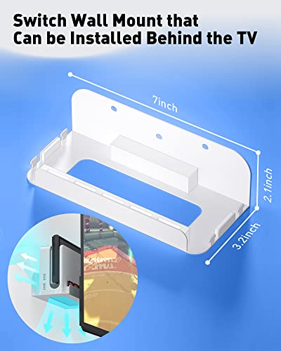 ZAONOOL Wall Mount for Nintendo Switch and Switch OLED, Metal Wall Mount Kit Shelf Stand Accessories with 5 Game Card Holders and 4 Joy Con Hanger, Safely Store Switch Console Near or Behind TV, White