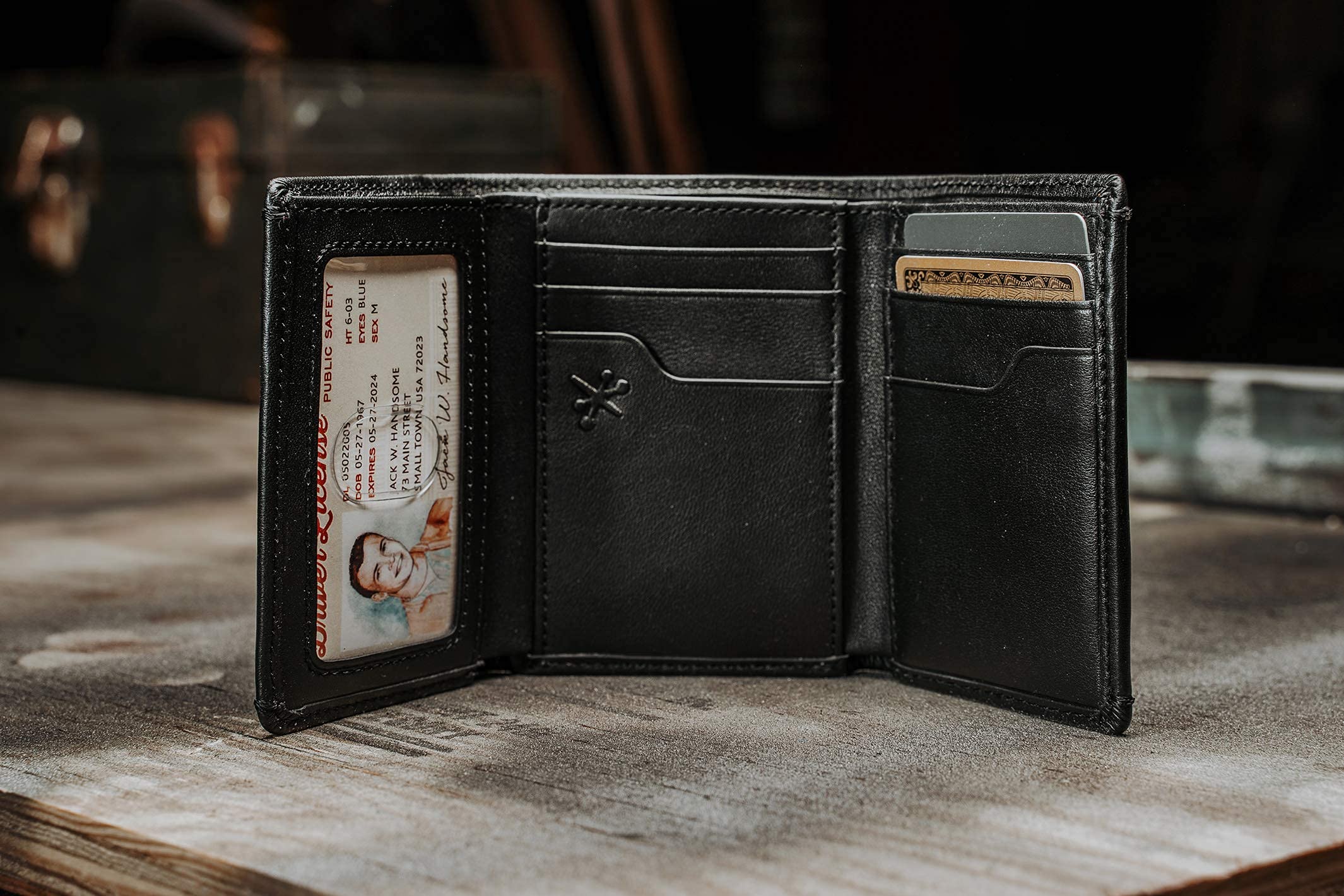 HoJ Co. Eastwood TRIFOLD Wallet | Double Bill Compartment | Extra Capacity Men's Tri fold Wallet | Nappa Full Grain Leather Black