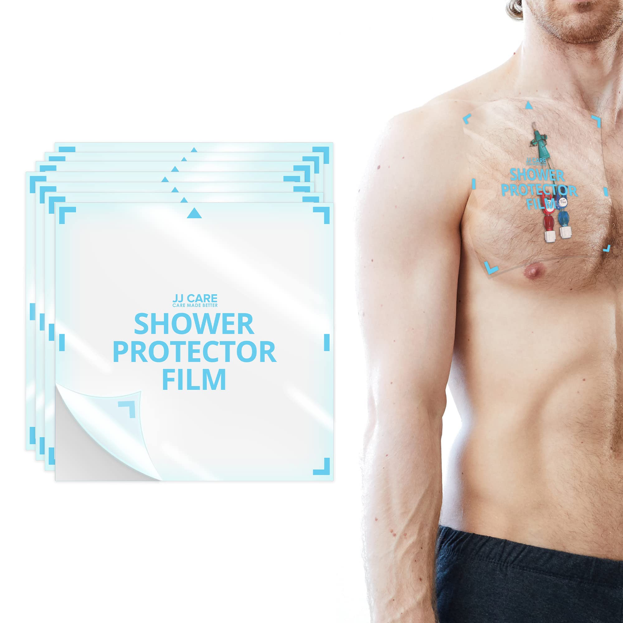 JJ CARE Shower Protector [Pack of 7], 9x9 Dialysis Catheter Shower Cover, PICC Line Water Barrier, Colostomy Shower Shields, Waterproof Bandage Protector, 1 Week Supply