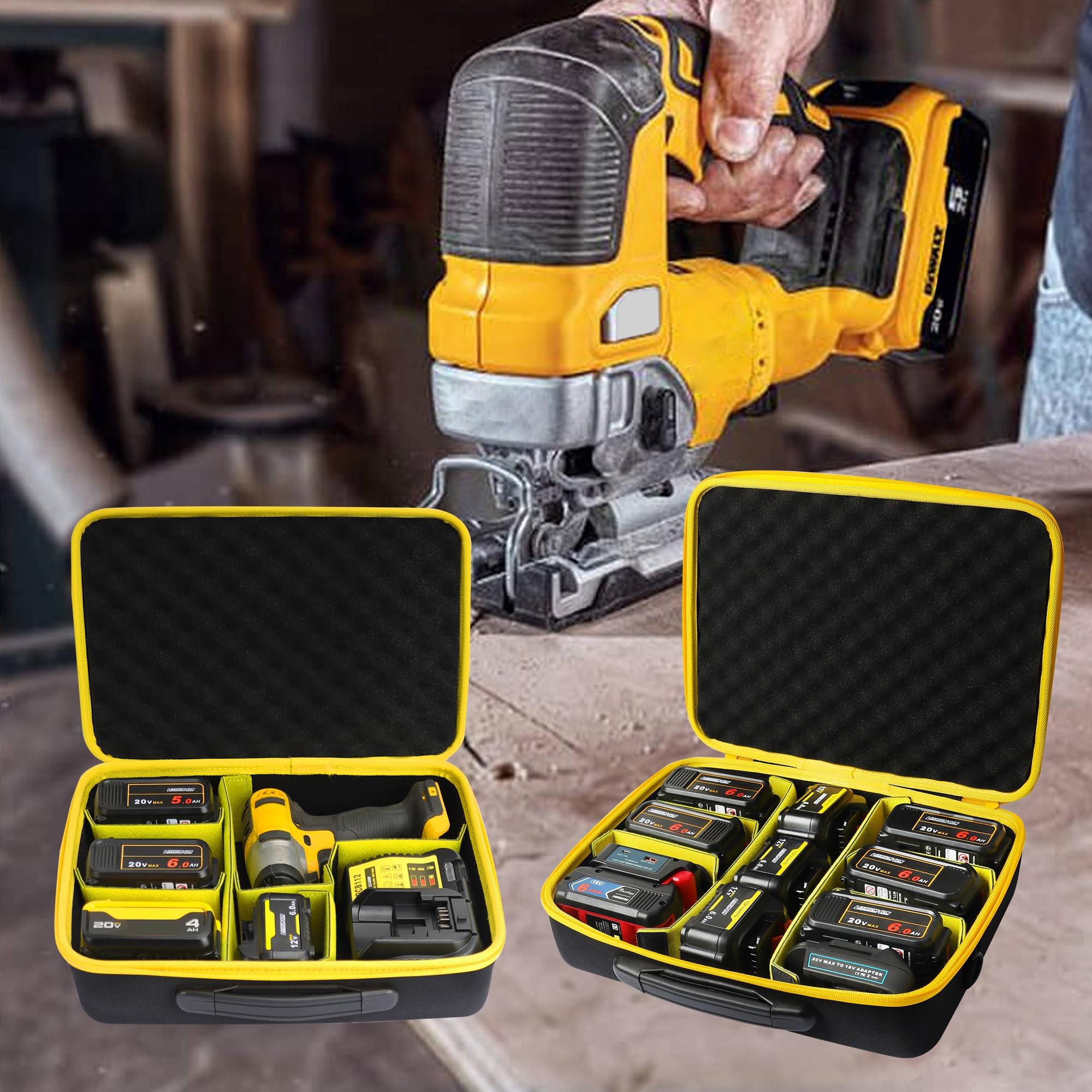 Xinriga Battery Storage Holder Case for Dewalt 8v/12v/18v/20v/60v Max XR Battery and Charger, Tool Batteries Pack Carrying Box for 20V 60V 2.0/3.0/4.0/5.0/6.0/9.0 Ah Battery (Case Only)