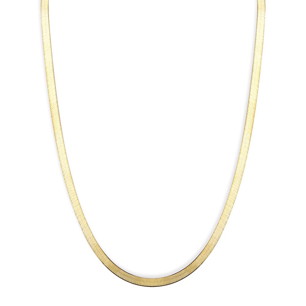 IcedTime Solid 14K Yellow Gold Herringbone Chain 6mm Wide Necklace 18 inches Long with Lobster Clasp