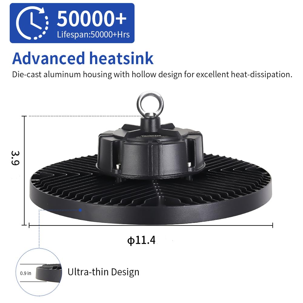 Gugsey LED High Bay Light, 200W 28000lm 5000K High Bay Led Shop Light with Plug 5' Cable and Hook Ring, UFO High Bay Led Lights for Garage Gym Warehouse Workshop