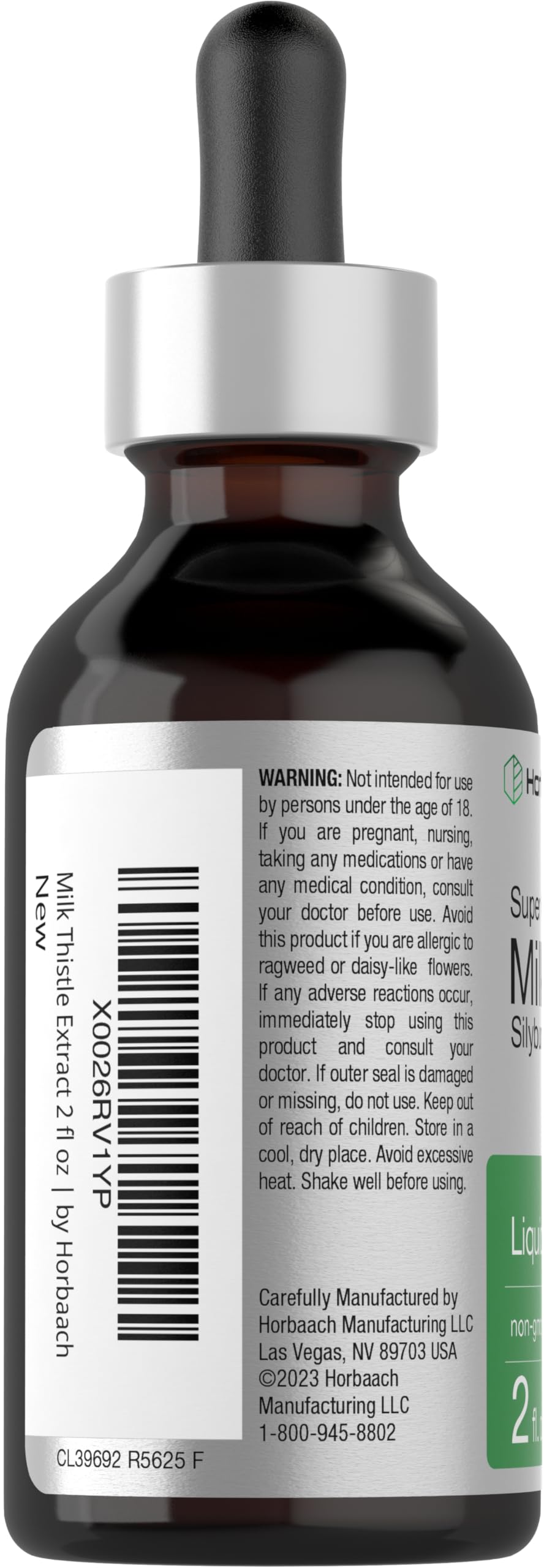 Horbäach Milk Thistle Extract Liquid | 2 fl oz | Alcohol Free | Vegetarian, Non-GMO & Gluten Free Supplement