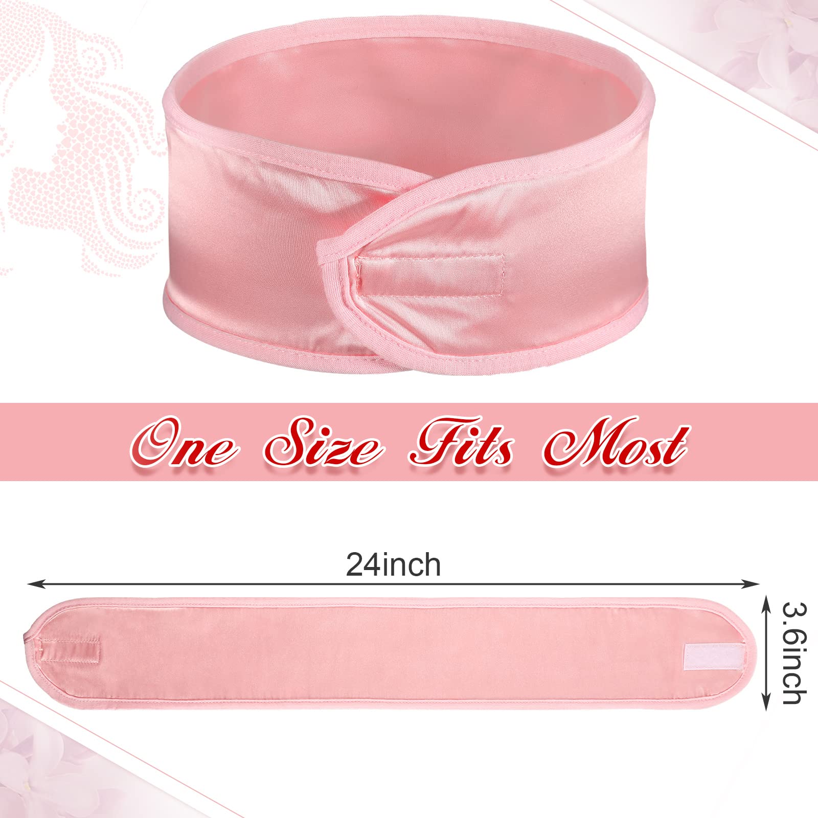Juinte 6 Pcs Satin Headband Facial Silk Hair Wraps for Women Washing Face Adjustable Spa Headband for Sleeping Headband (Pink)