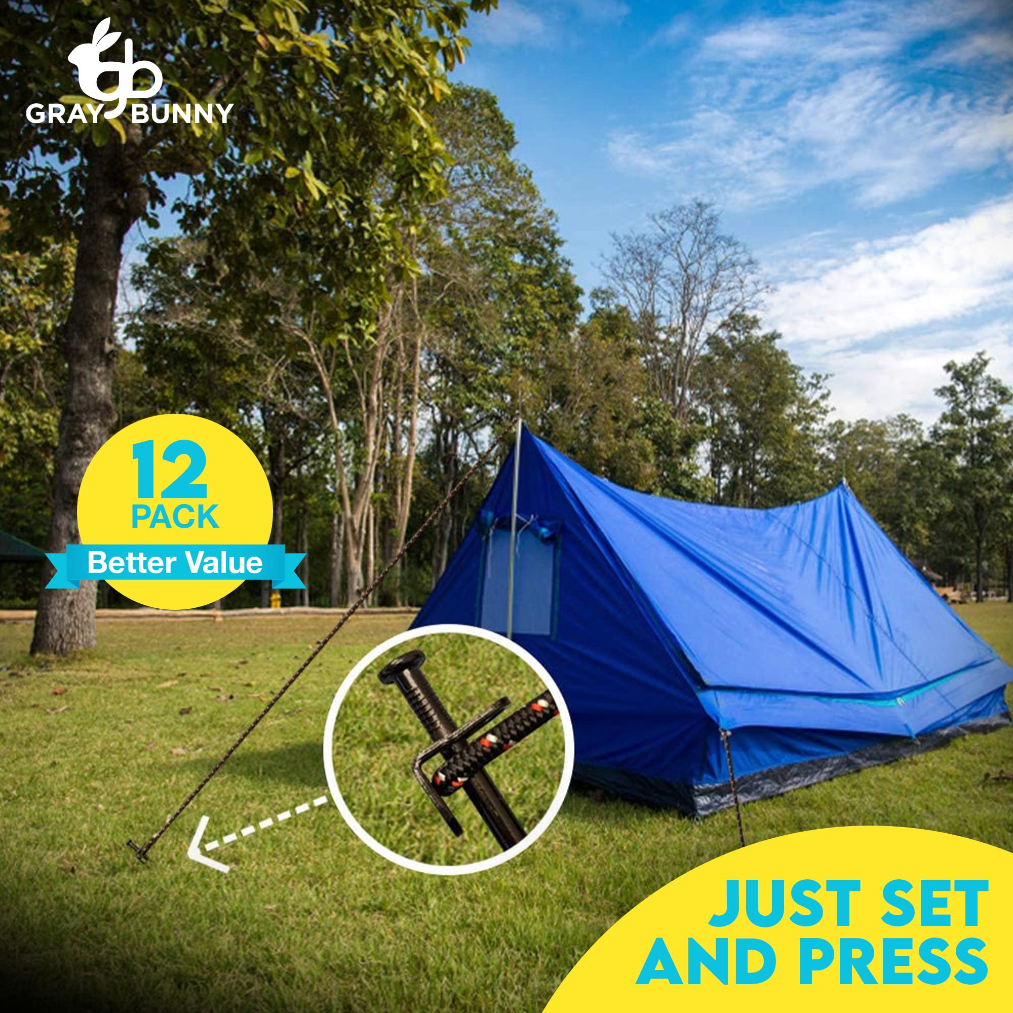 Heavy Duty Iron Tent Stakes, Set of 12, 12 in Long, Solid Steel Tent Stakes for Nailing Large Tents, Canopies, Tarps, For Camping, Hiking, Backpacking