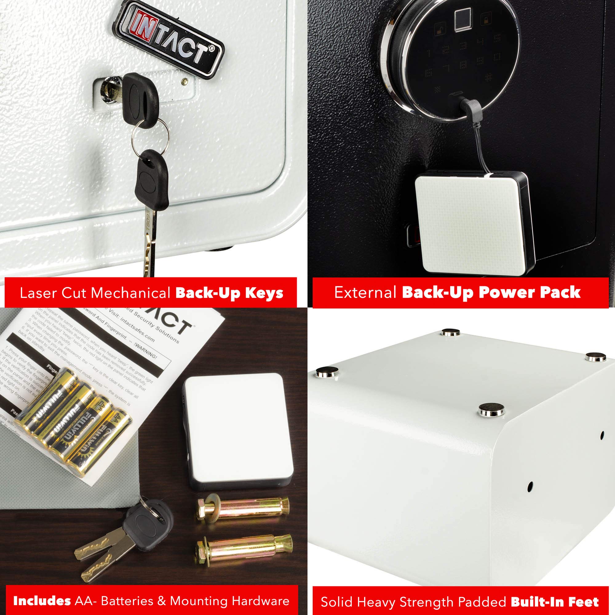Intact Large Quick Access Biometric Fingerprint Gun Safe With Nex-Gen Full Keypad Module Wide White