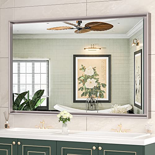 Vosuja 48 x 30 Inch Bathroom Mirrors for Vanity, Rose Gold Wall Mirror, Modern Wall Mounted Mirror for Bathroom, Rectangluar Right Angle Metal Framed Mirror (Horizontal/Vertical)
