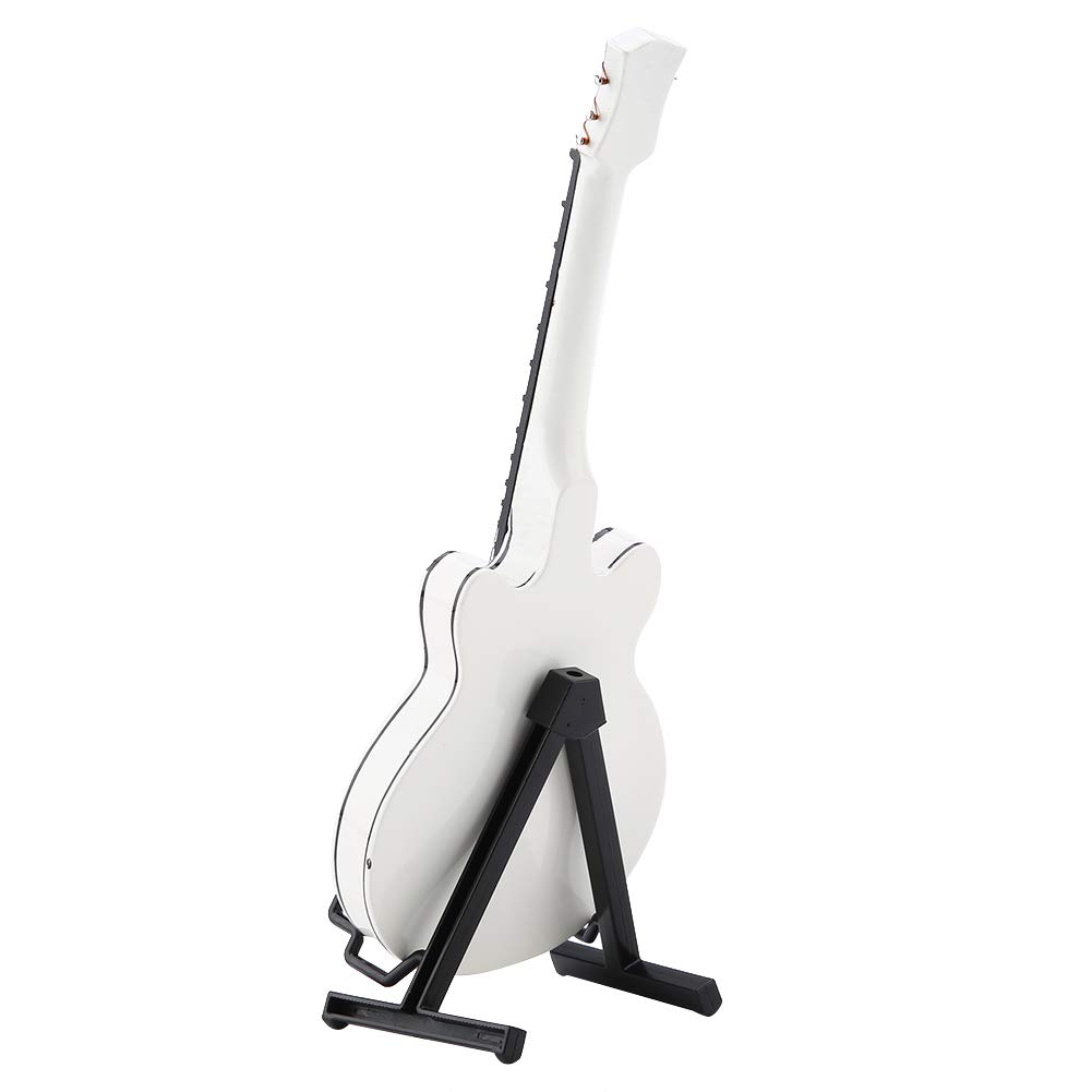Hilitand White Miniature Guitar, 7in Instrument Model, with Adjustable AFrame Stand, Mini Musical Instrument, Electric Guitar Ornaments, Christmas/Birthday Gift