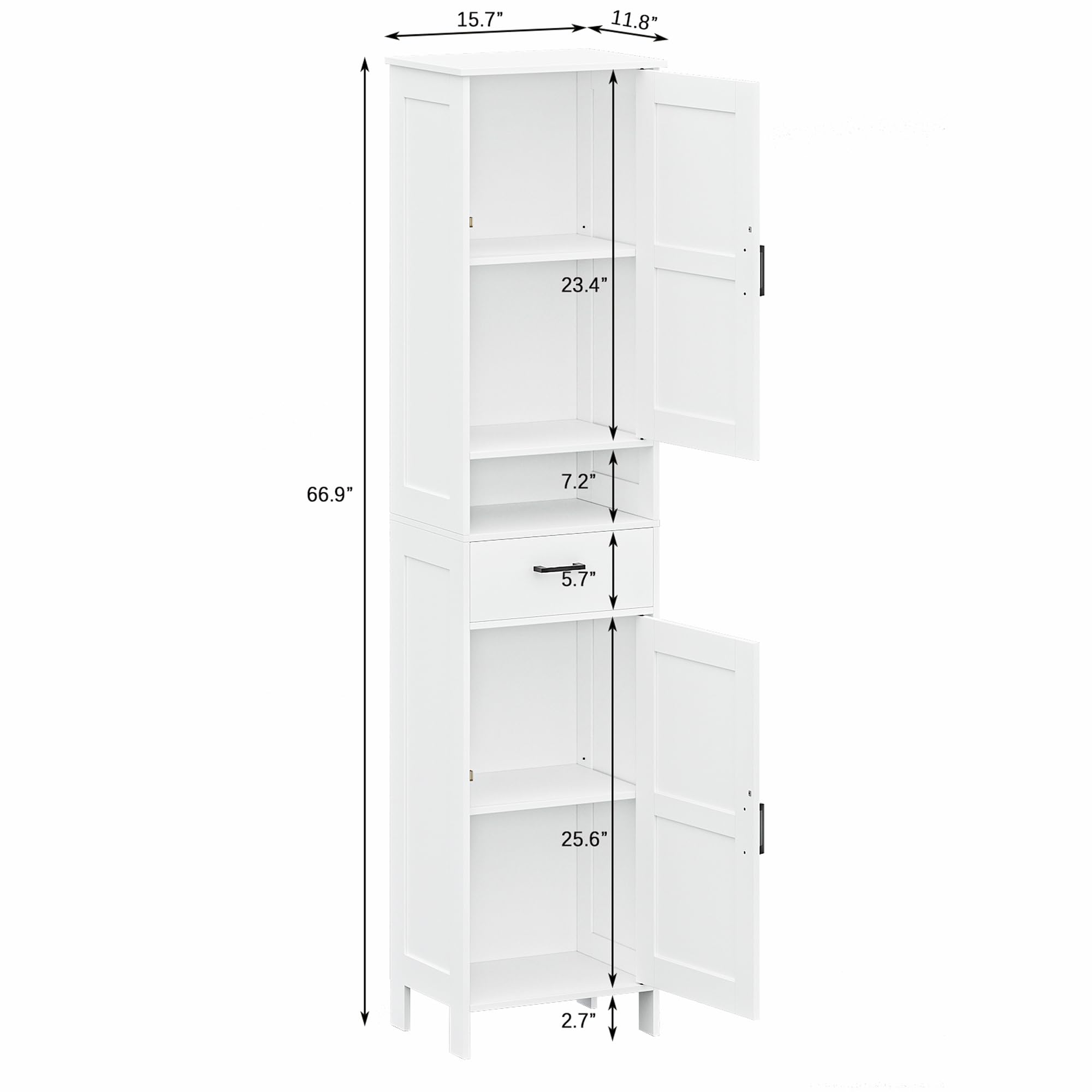 Homhedy 67" H Tall Bathroom Storage Cabinet with 2 Barn Doors and 1 Drawer,Storage Cabinet, Adjustable Shelves,Floor Cabinet for Bathroom, Living Room, Entryway, Kitchen, White