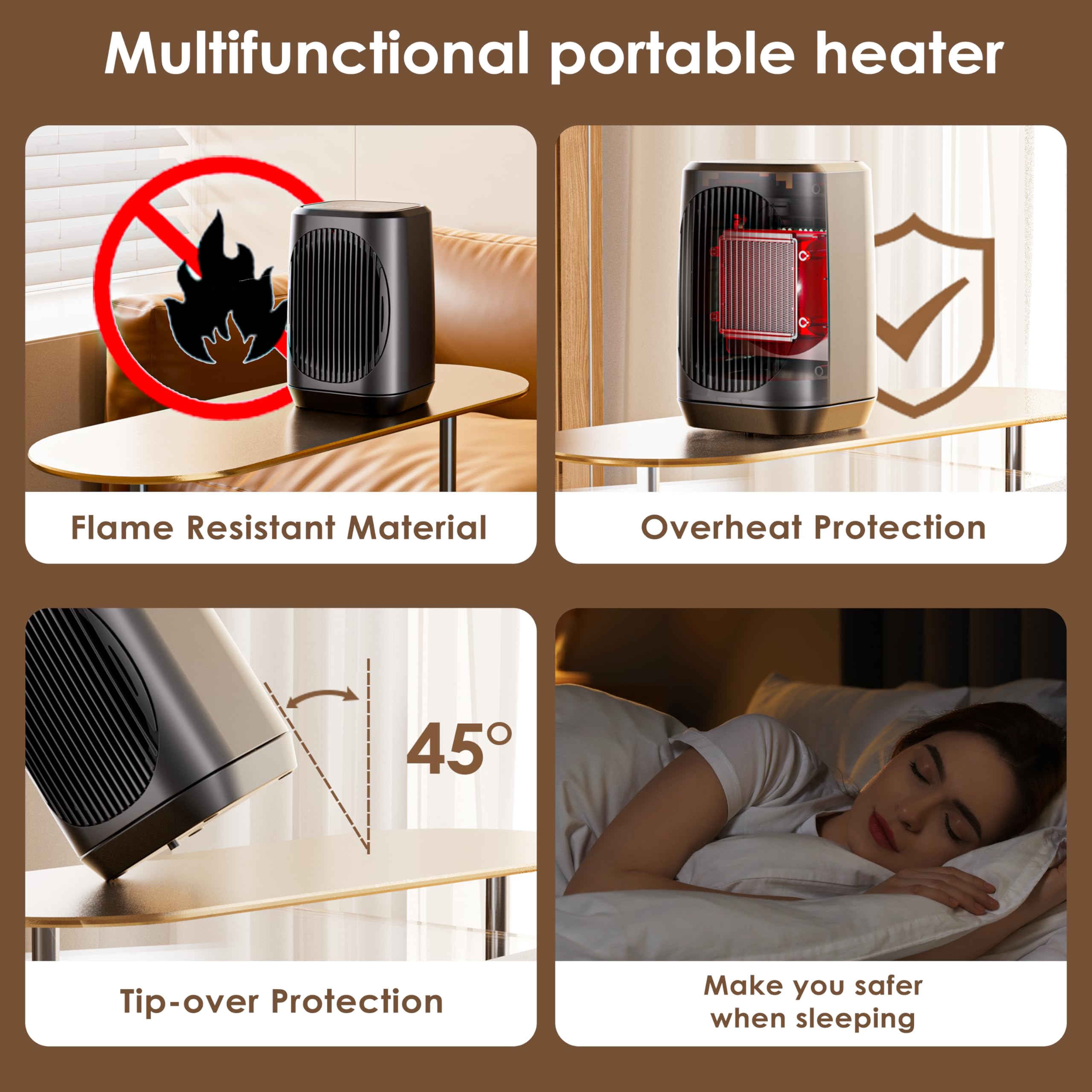 Space Heaters for Indoor Use, Portable Electric Heater with Thermostat,Remote, 2s Fast Heating, 3 Modes, 70°Oscillation, 1500W PTC Ceramic Desk Heater with Heating and Fan Modes for Office Bedroom Use