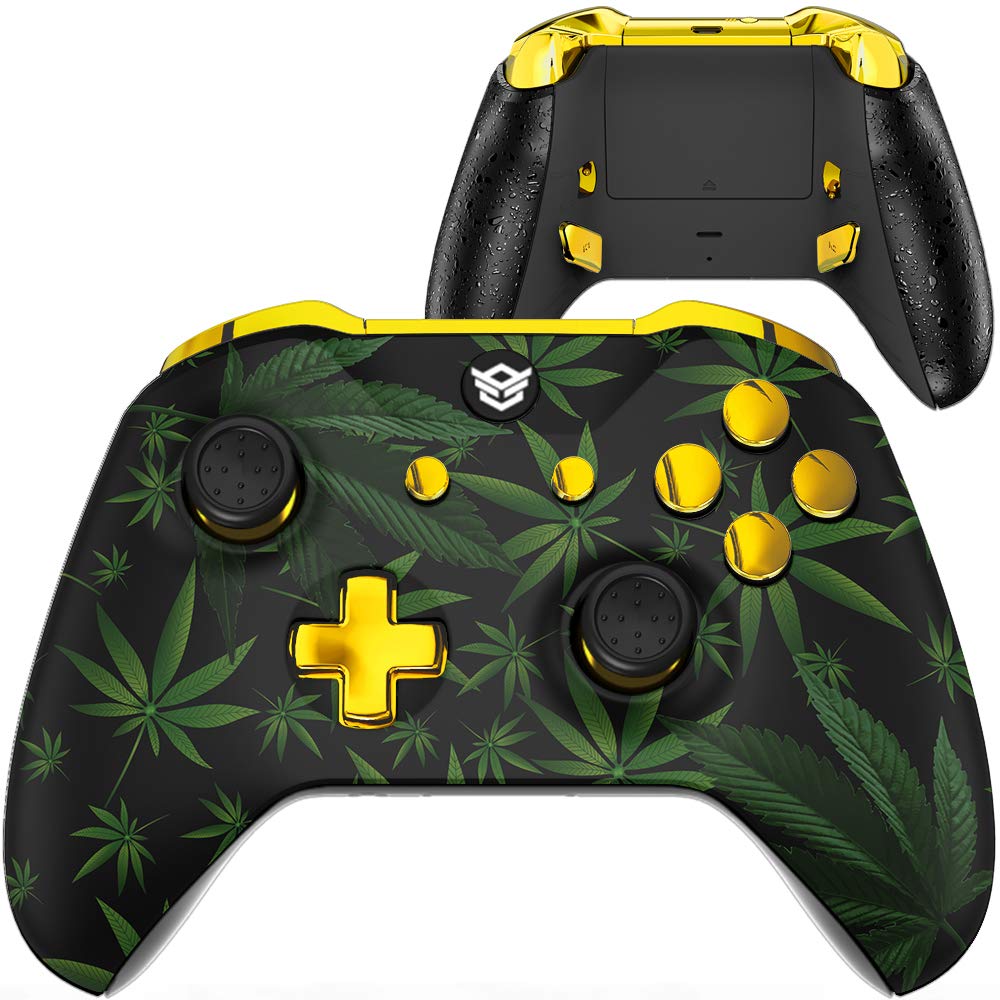 HexGaming Blade Controller 2 Mappable Paddles & Interchangeable Thumbsticks & Triggers Stop Compatible with Xbox Controller PC Wireless FPS Esport Gamepad - Green Weeds Gold