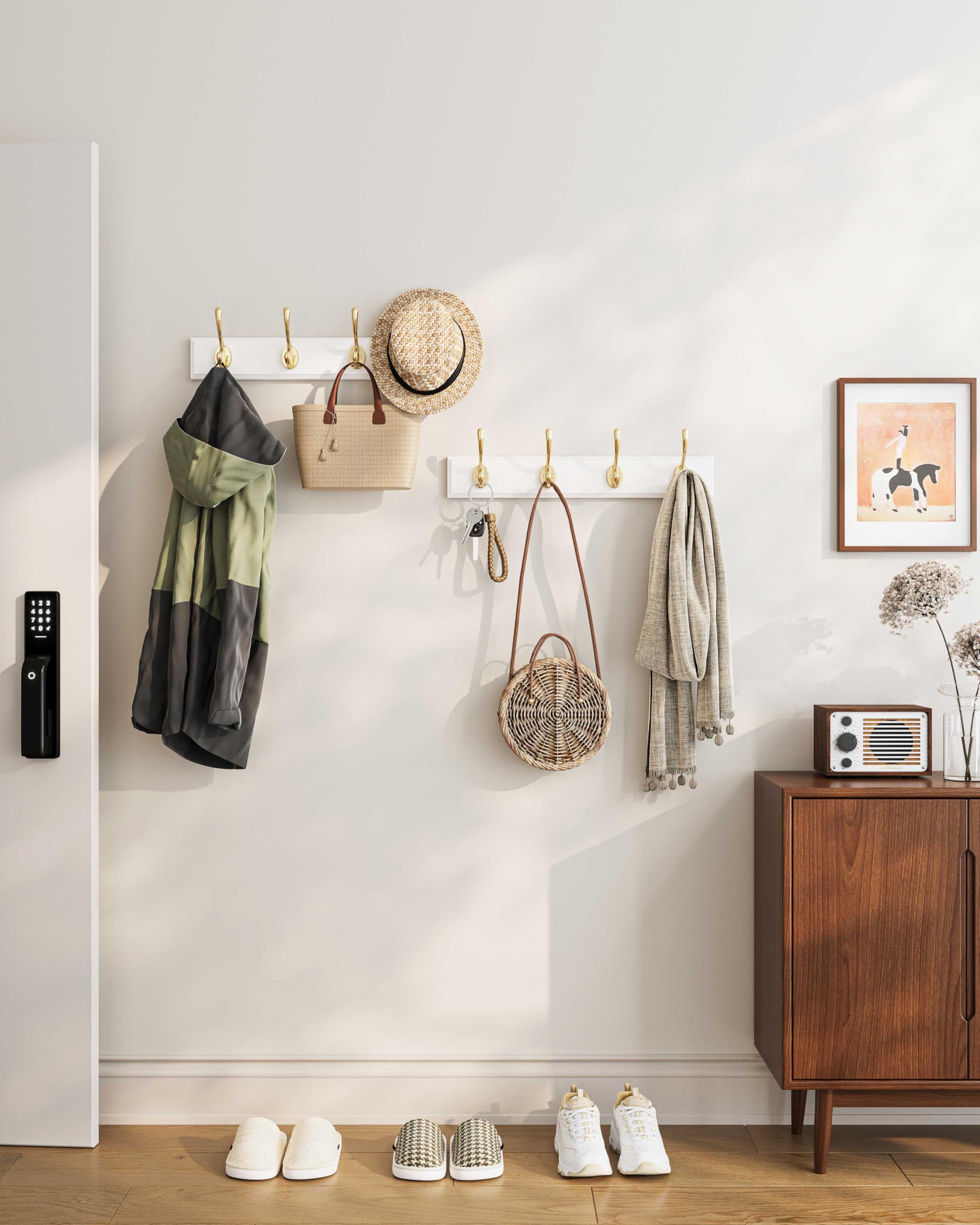 Seocry Coat Rack Wall Mount, 4 Pack 16.5 Inches Wall Hook Rack, White Coat Hanger Wall Mount with Gold Hooks for Backpack, Hat, Towel, Key, Door, Entryway(White Gold, 16.5 Inches)