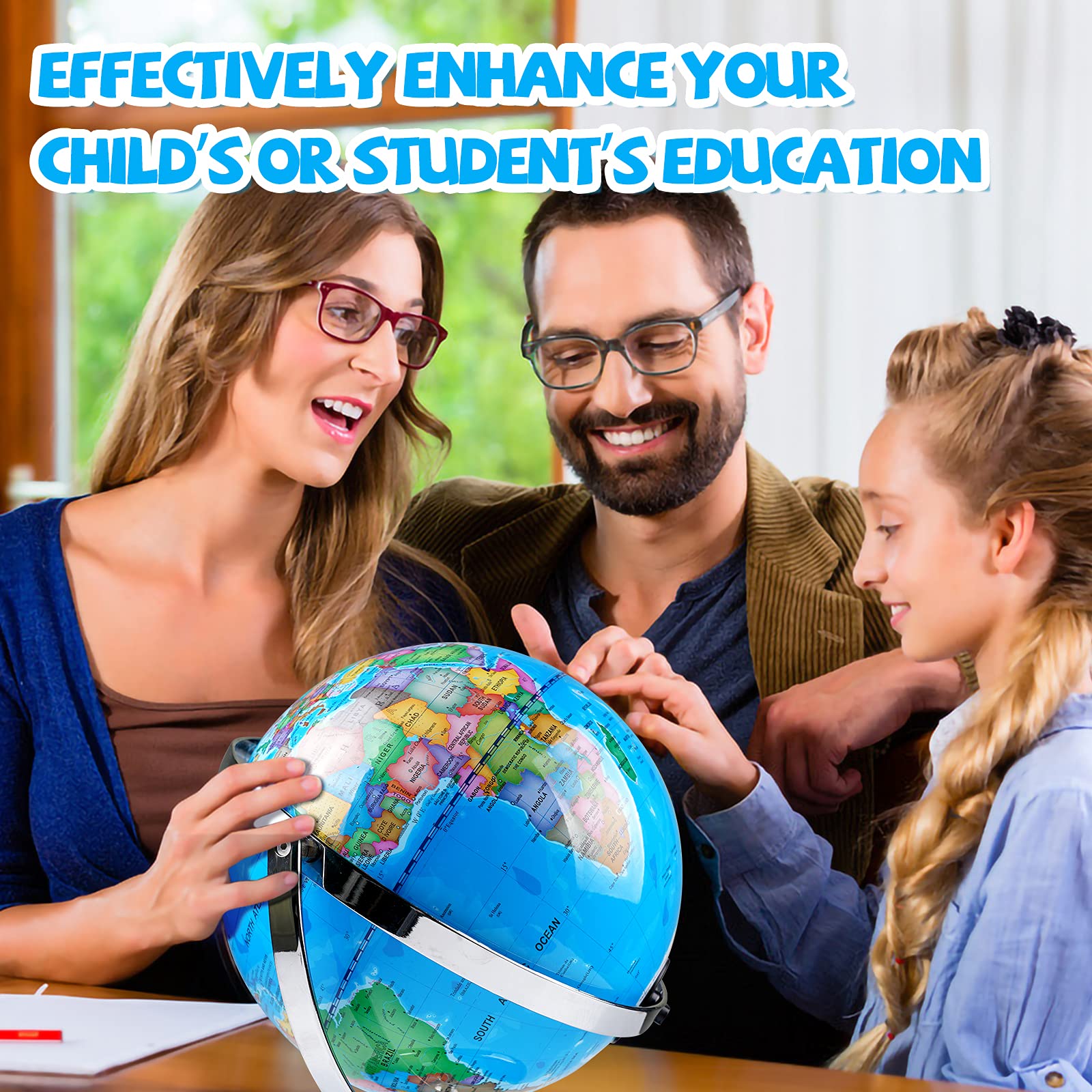 Interactive Globe for Kids Learning 9 Inchs Illuminated Night Light Built-in LED Decor 720° Rotation Educational Globes of The World with Stand Augmented Reality Toy for Cafe Home & Office Decoration…