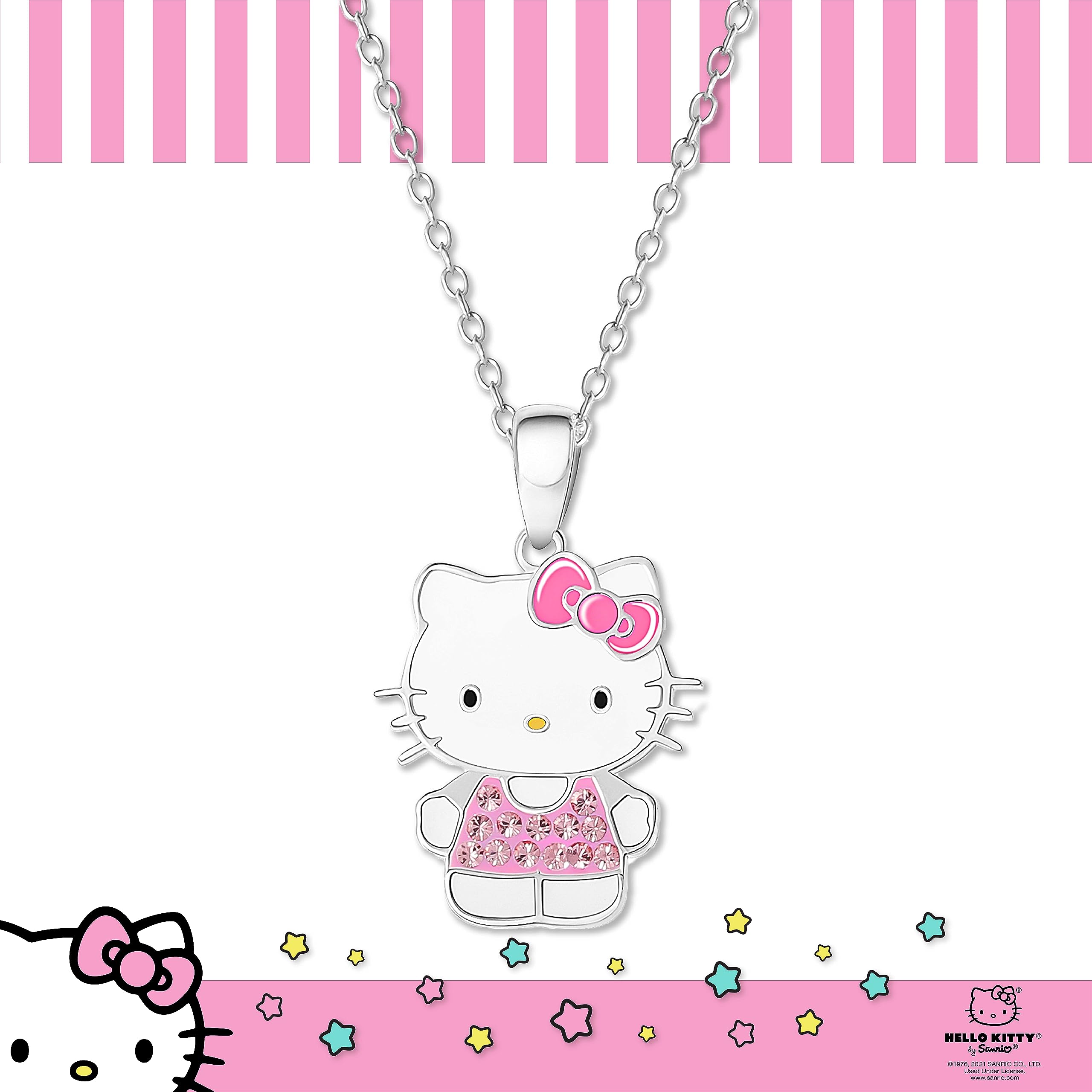 Hello Kitty Sanrio Womens Necklace Official License - Silver Plated Necklace with Enamel and Crystal Pendant