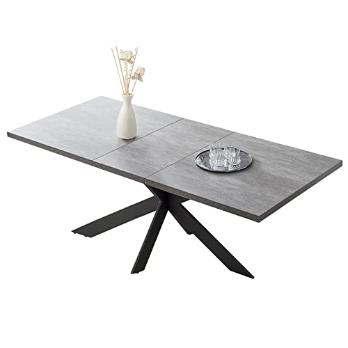 ZckyCine 6-8 People Modern Dining Table Rectangular Kitchen Dining Table Space-Saving Expandable Dining Table Metal Frame